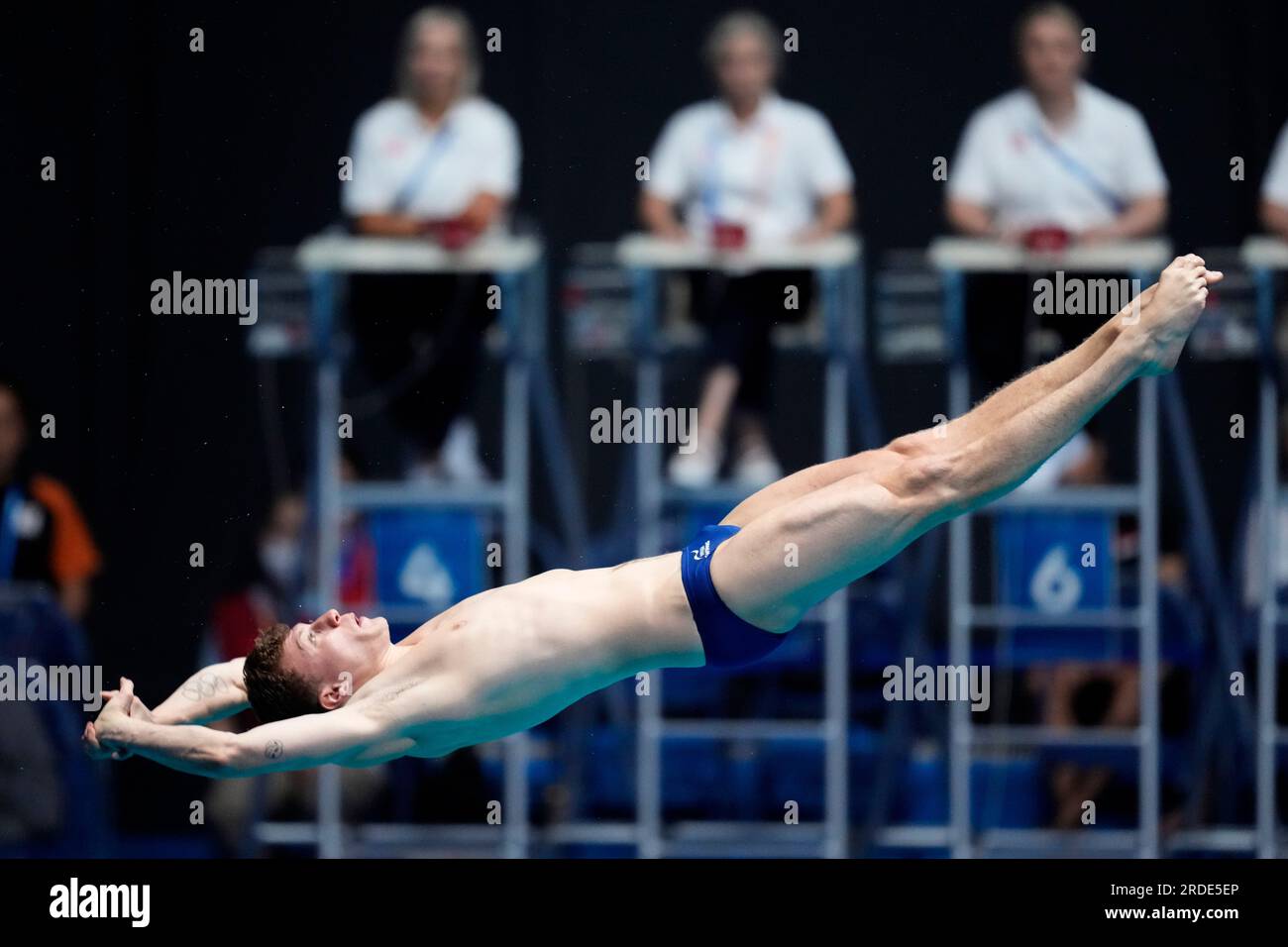 Noah Williams of Britain competes during the men's 10m platform diving ...