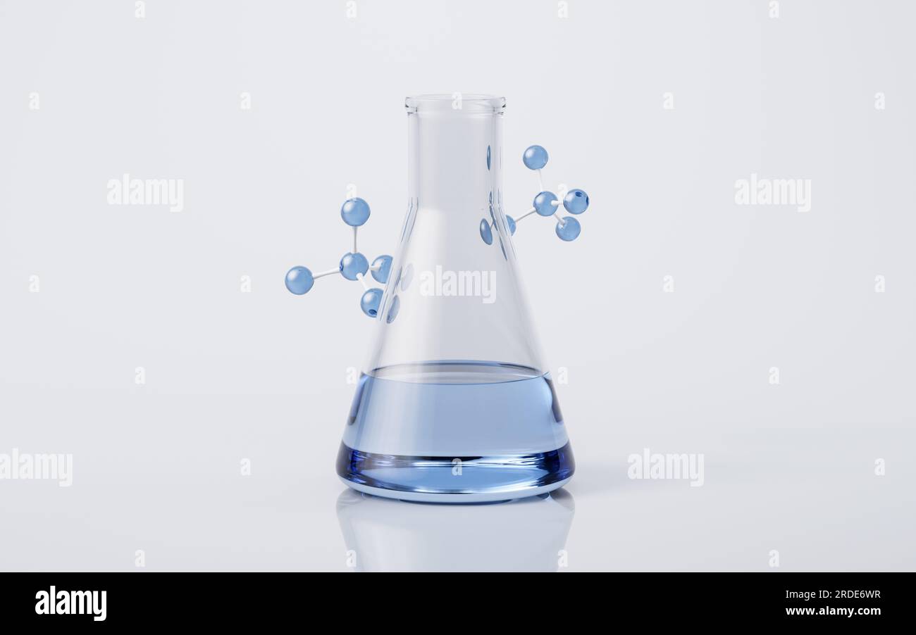 Chemical glassware and molecule, 3d rendering. Digital drawing Stock ...