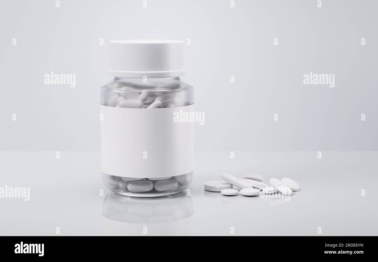Medical pill bottle with health care concept, 3d rendering. Digital ...