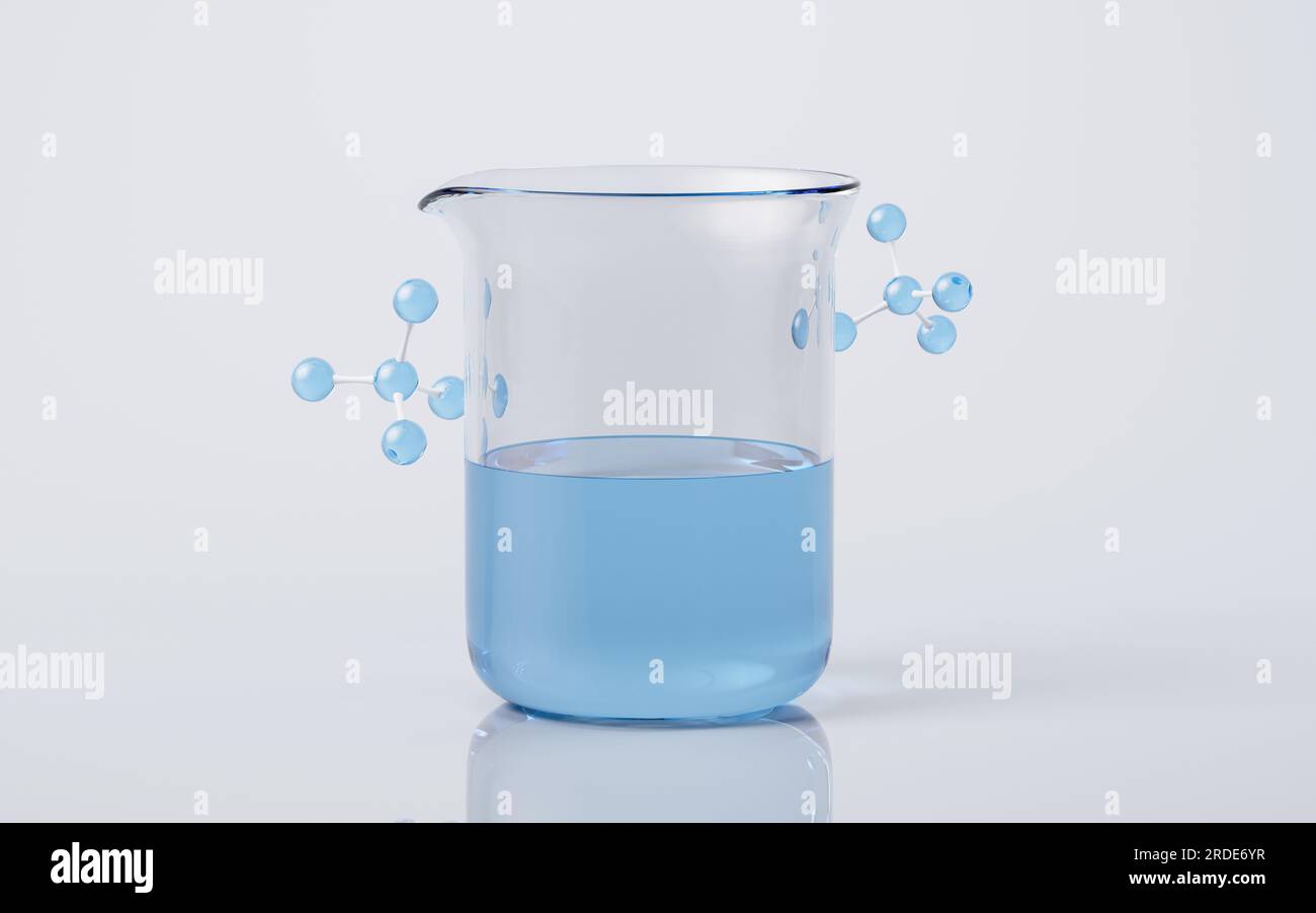 Chemical glassware and molecule, 3d rendering. Digital drawing Stock ...