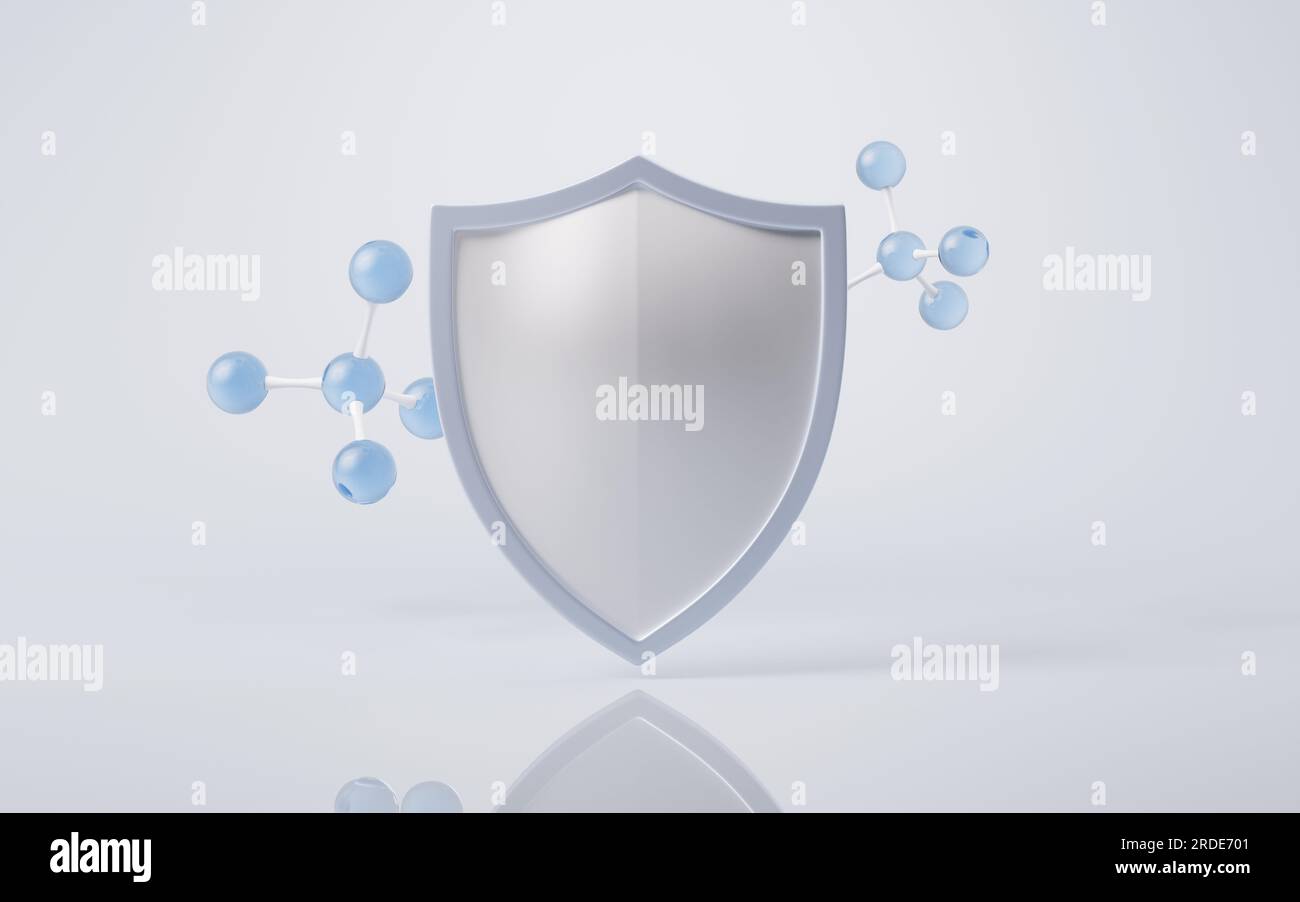 Shield and molecules, 3d rendering. Computer digital drawing Stock ...
