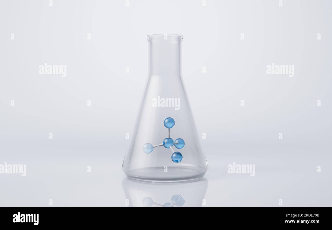 Chemical glassware and molecule, 3d rendering. Digital drawing Stock ...