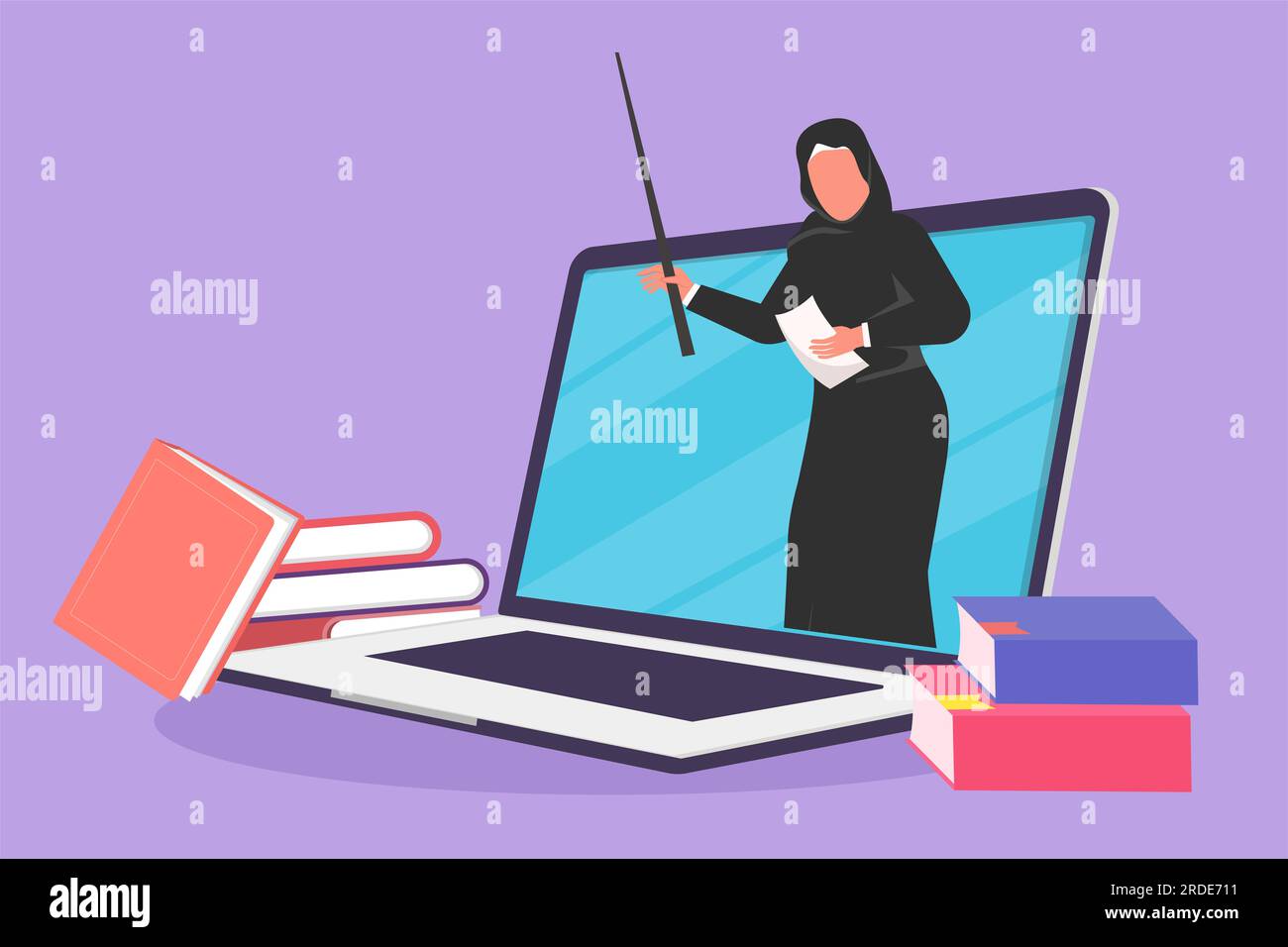 Graphic Flat Design Drawing Beauty Arab Female Teacher Teaching Half