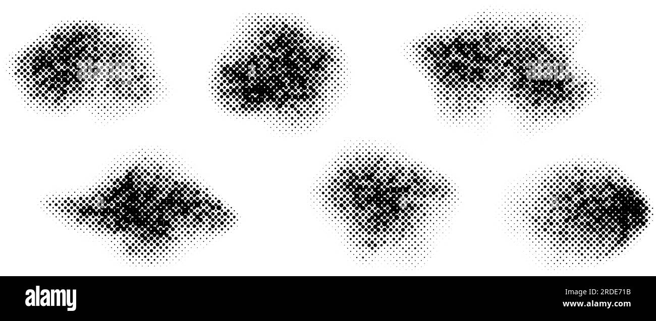 Abstract halftone texture stains. Grunge noise grain shapes set. Black ...