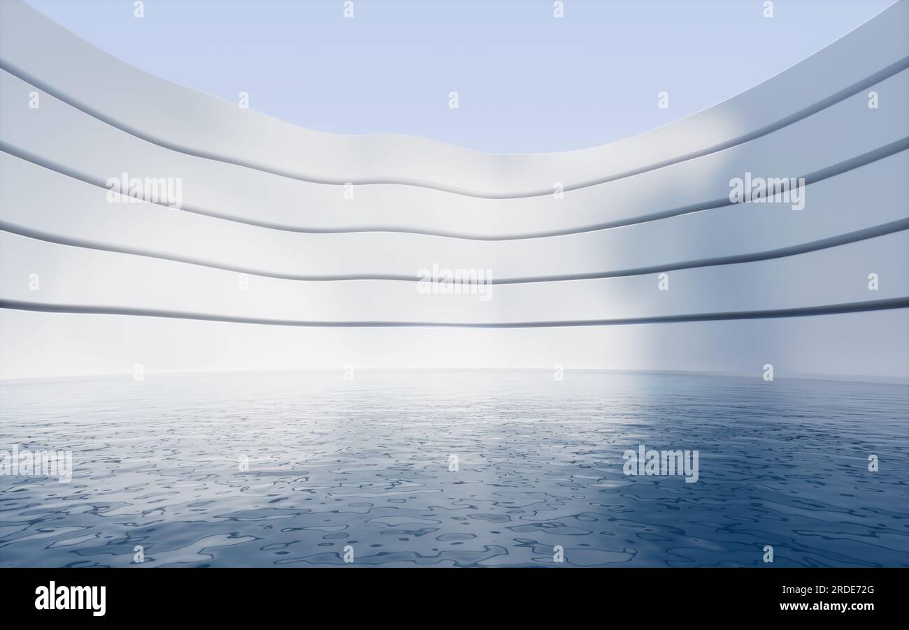 Water surface with creative geometry background, 3d rendering. Digital ...