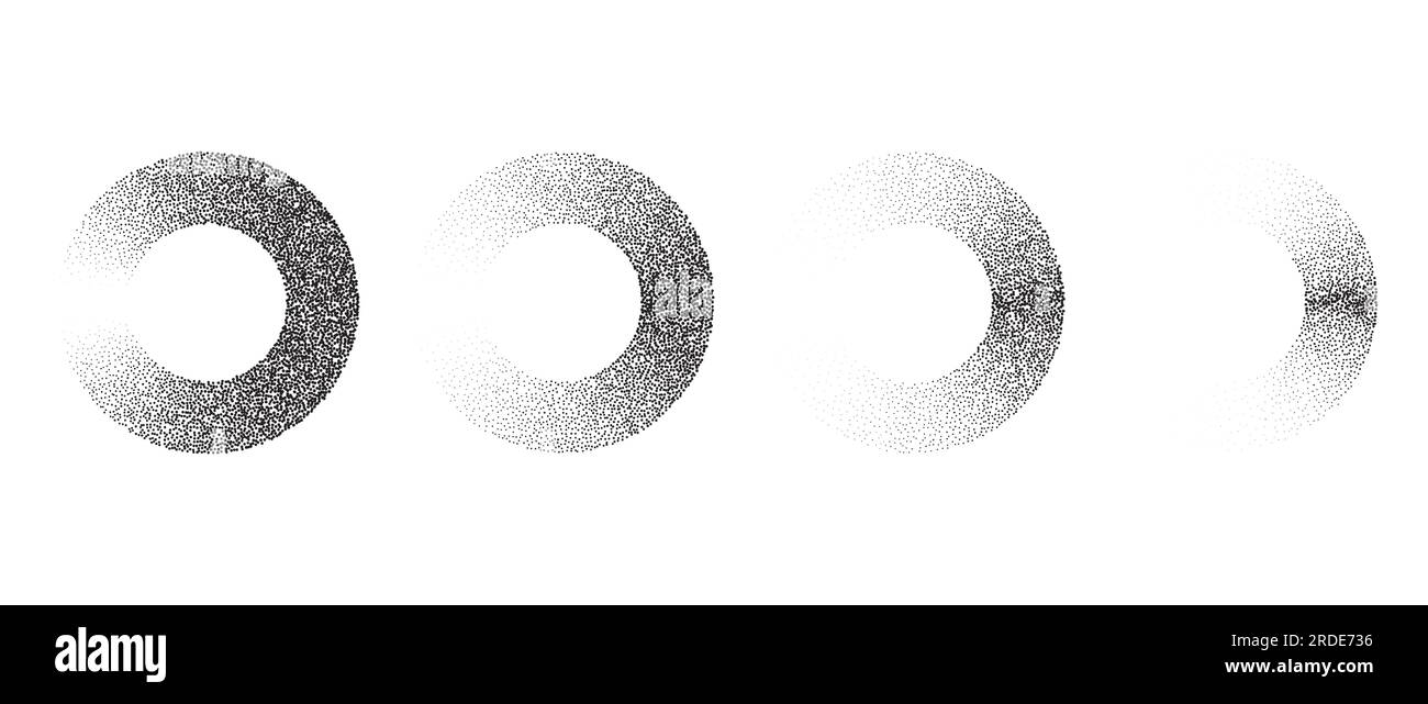 Set of textured gradient rings. Black dotted circles collections ...