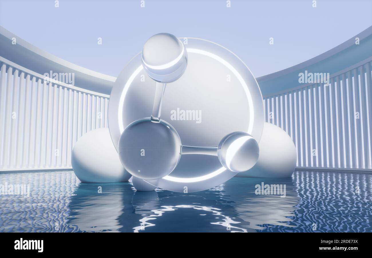 Molecule with water surface, 3d rendering. Digital drawing Stock Photo ...