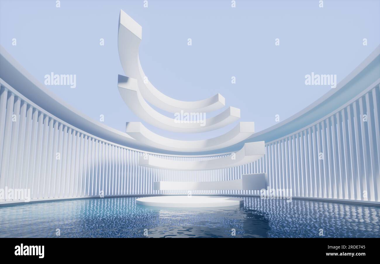 Empty room with water surface, 3d rendering. Digital drawing Stock ...