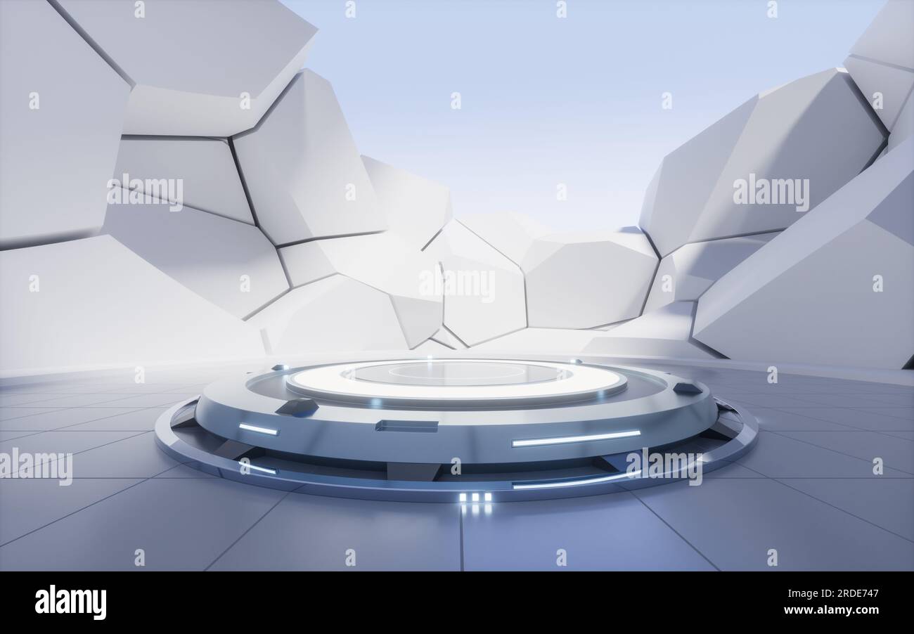 Empty ground with creative geometry background, 3d rendering. Digital ...