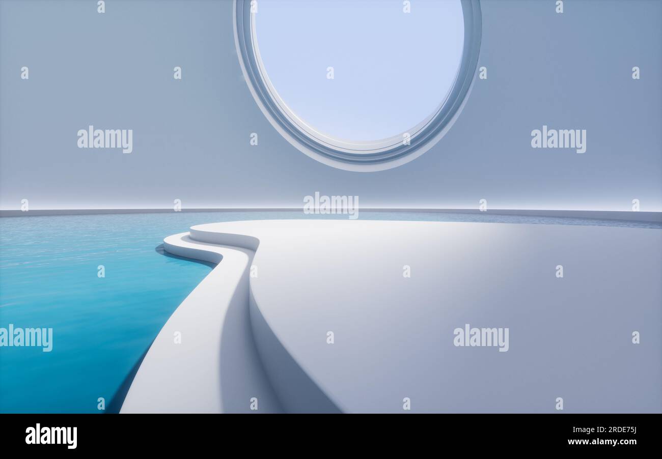 Empty room with water surface, 3d rendering. Digital drawing Stock ...