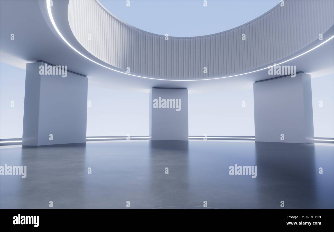 Empty creative round room background, 3d rendering. Digital drawing ...