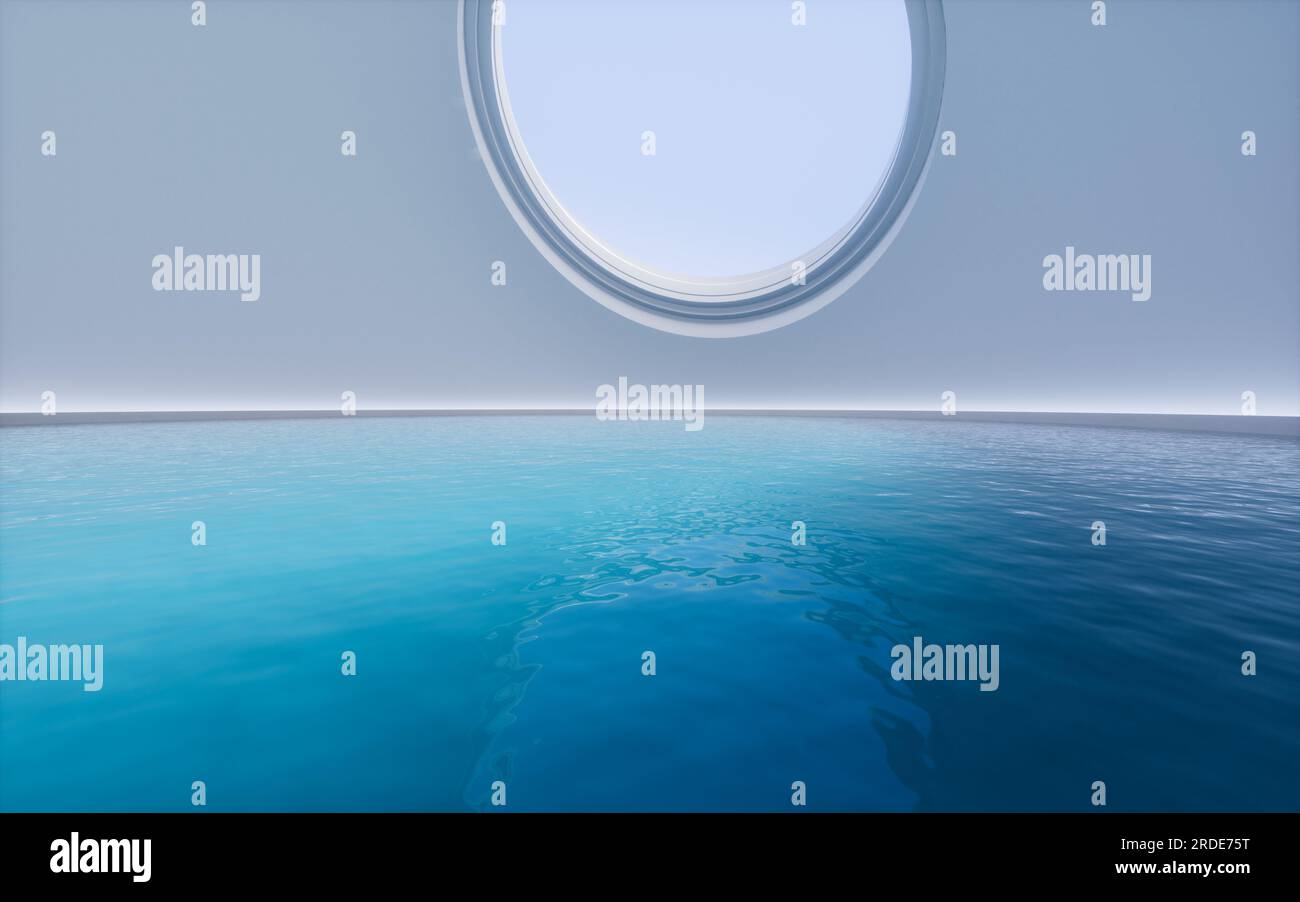 Empty room with water surface, 3d rendering. Digital drawing Stock ...