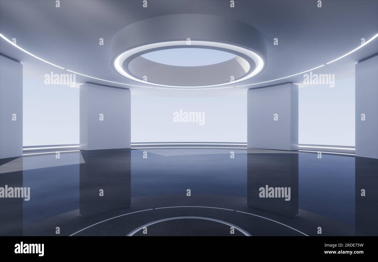 Empty creative round room background, 3d rendering. Digital drawing ...