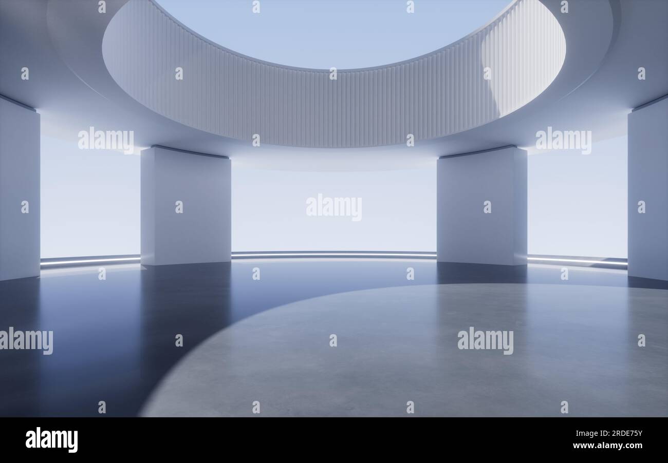 Empty creative round room background, 3d rendering. Digital drawing ...