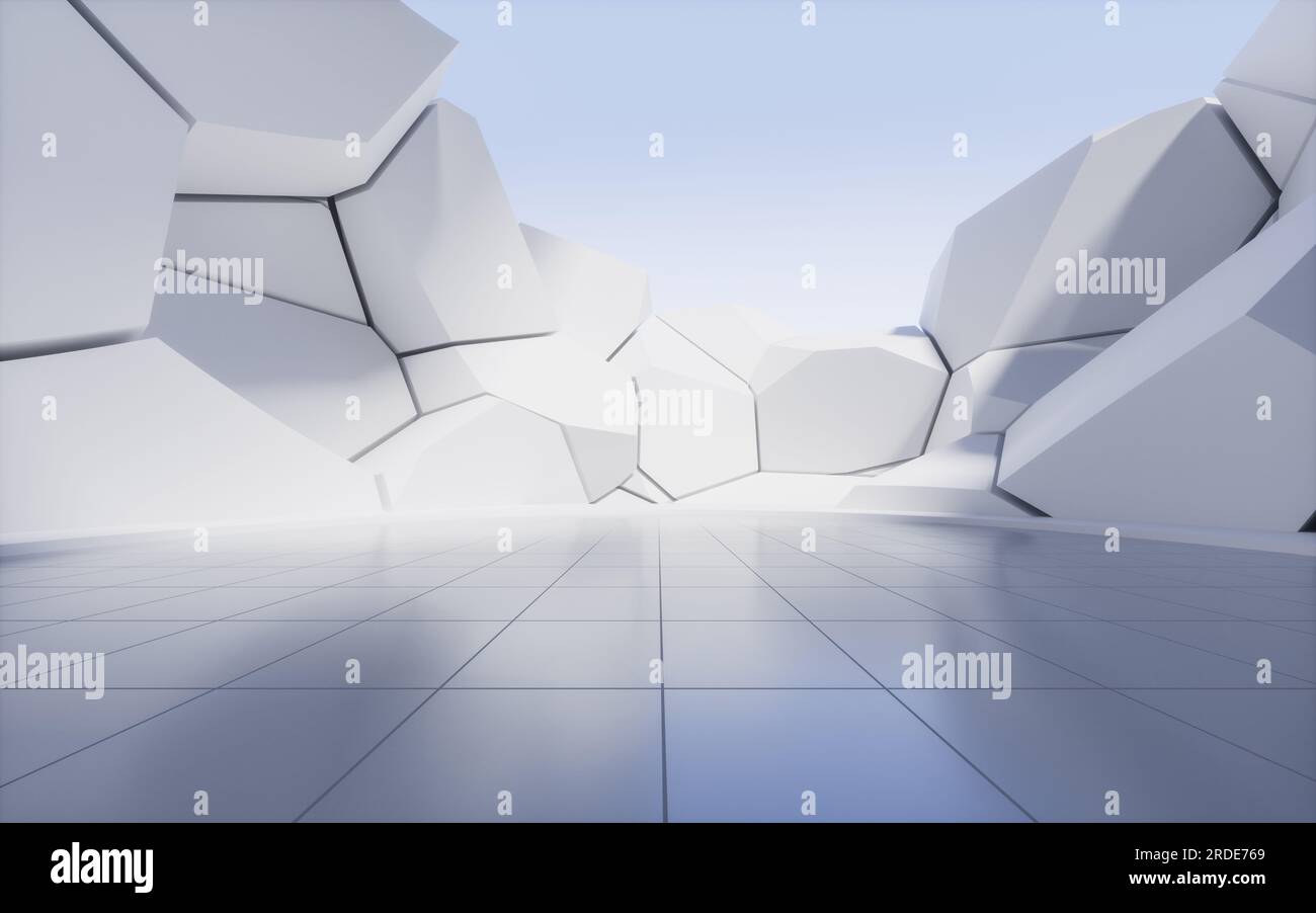 Empty ground with creative geometry background, 3d rendering. Digital ...