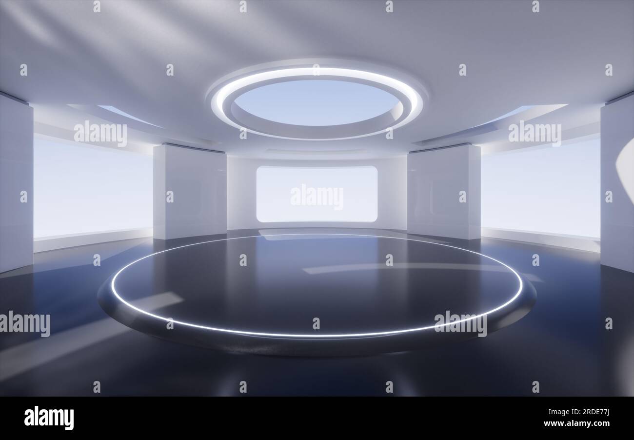 Empty creative round room background, 3d rendering. Digital drawing ...