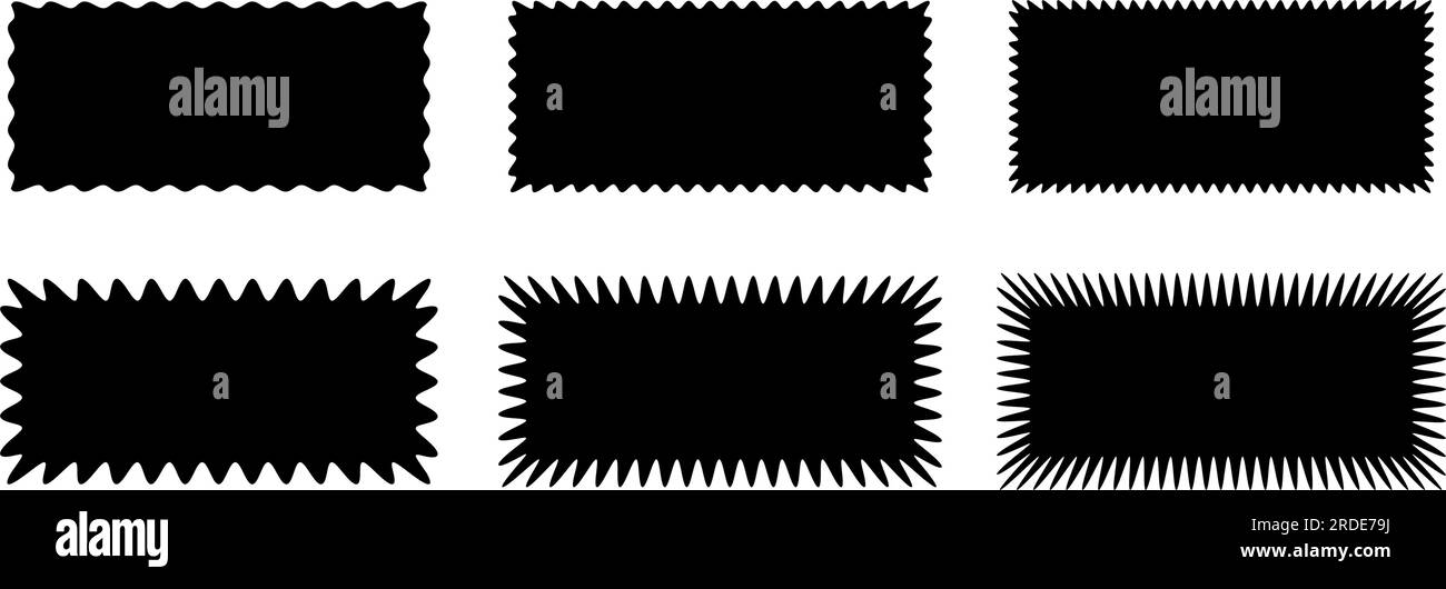 Zig zag edge rectangle shape collection. Jagged rectangular elements set. Black graphic design ...