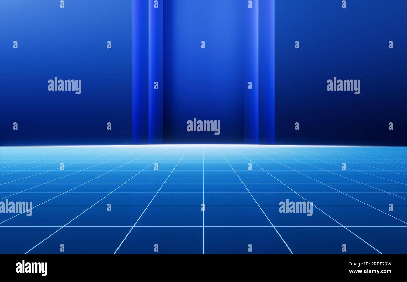 Dark blue grid floor background, 3d rendering. Digital drawing Stock ...