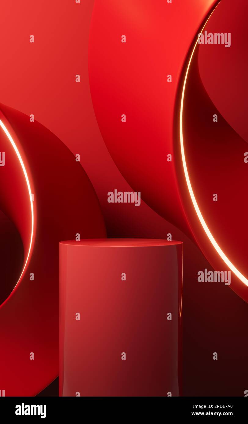 Red curve ring geometry and stage, 3d rendering. Digital drawing Stock ...