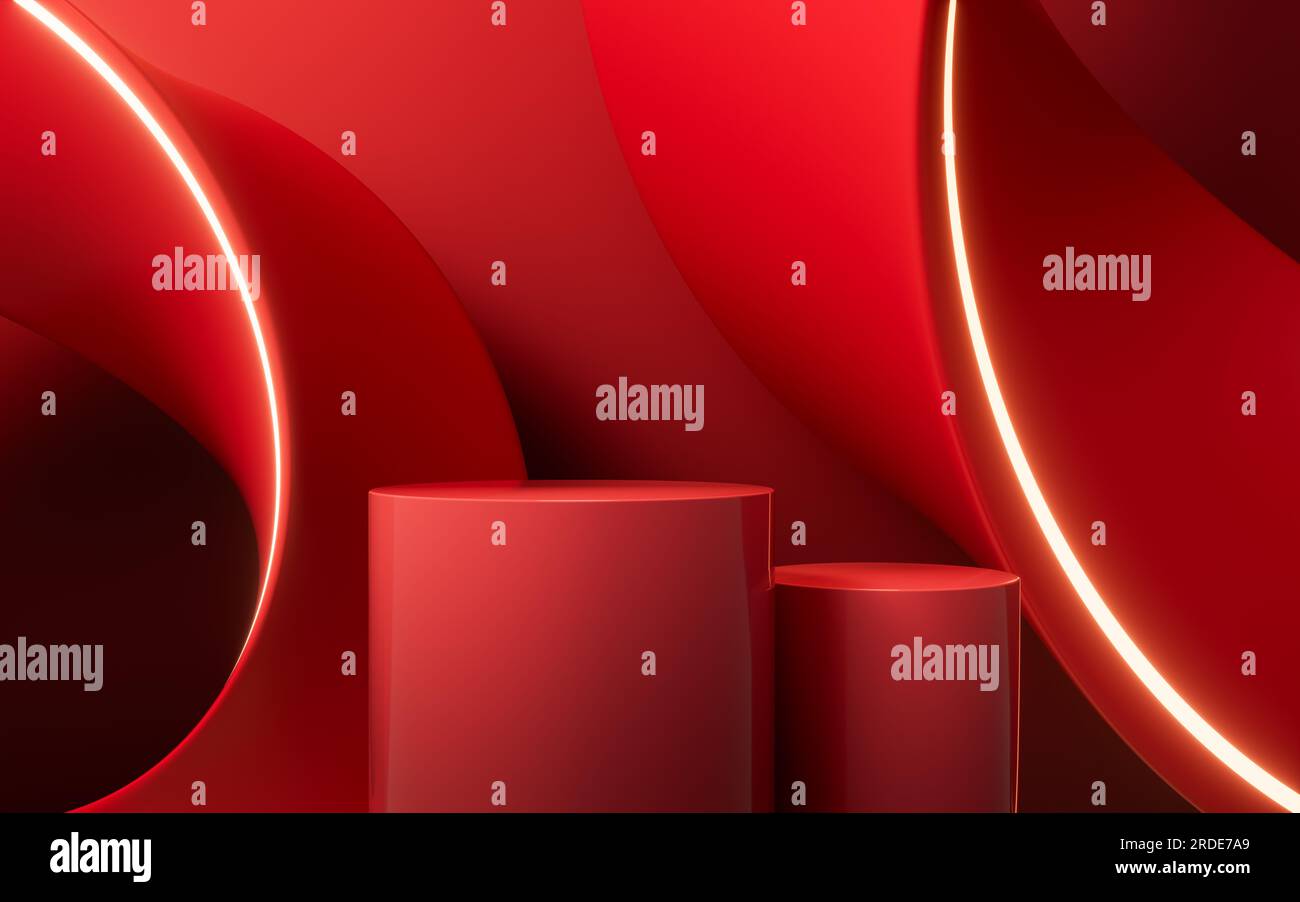 Red curve ring geometry and stage, 3d rendering. Digital drawing Stock ...