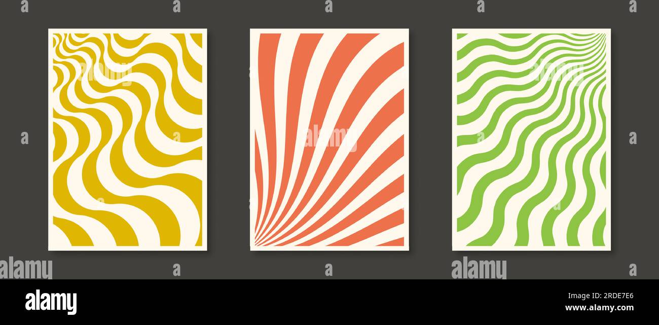 Retro wave lines and sunbursts backgrounds set. Trippy wavy stripes and ...