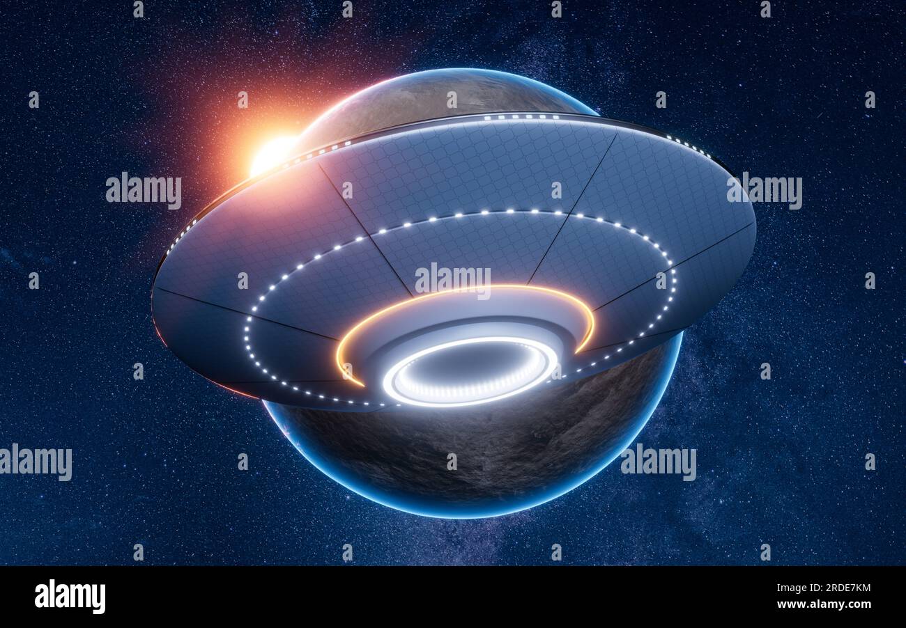 Science fiction UFO spaceships, 3d rendering. Digital drawing Stock ...