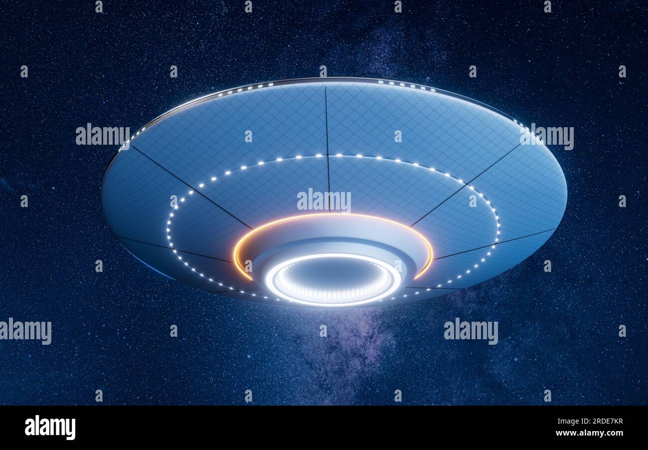 Science fiction UFO spaceships, 3d rendering. Digital drawing Stock ...