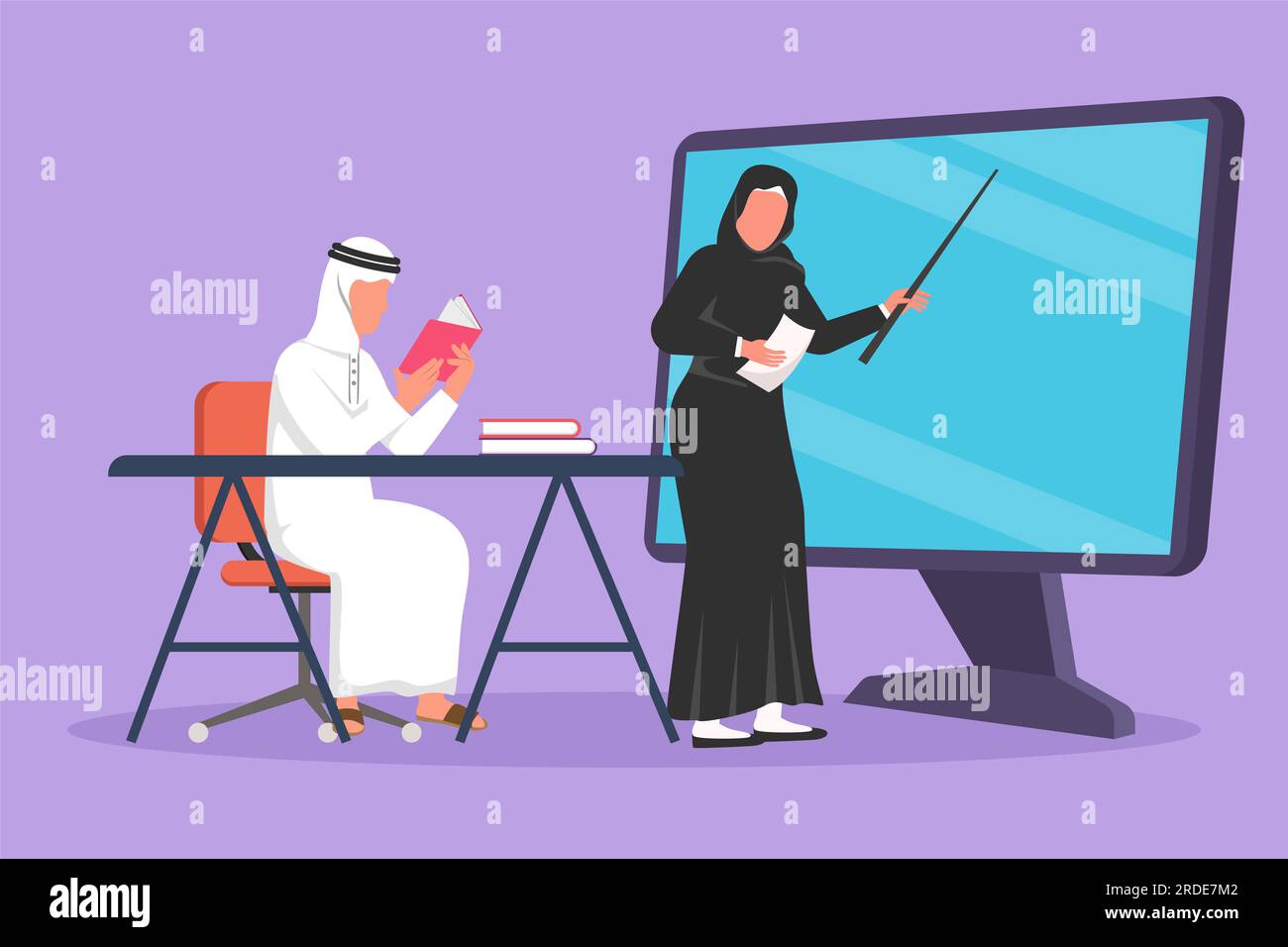 Graphic Flat Design Drawing Arab Female Teacher Standing In Front Of