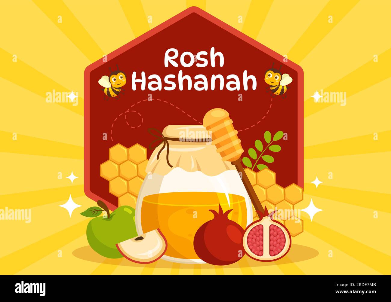 Happy Rosh Hashanah Vector Illustration of Jewish New Year Holiday with Apple, Pomegranate ...