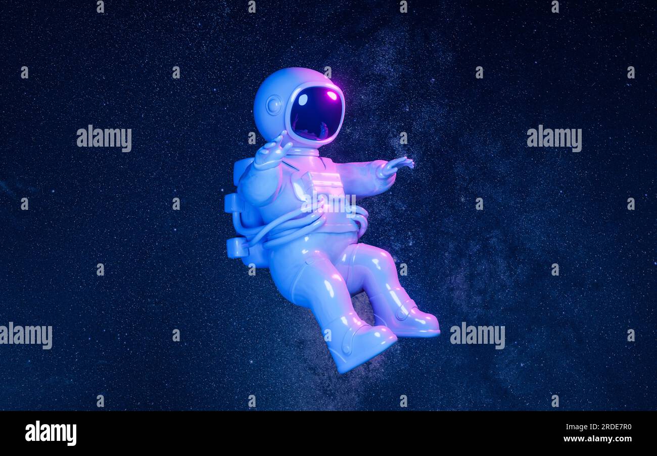 Cartoon spaceman with outer space background, 3d rendering. Digital ...