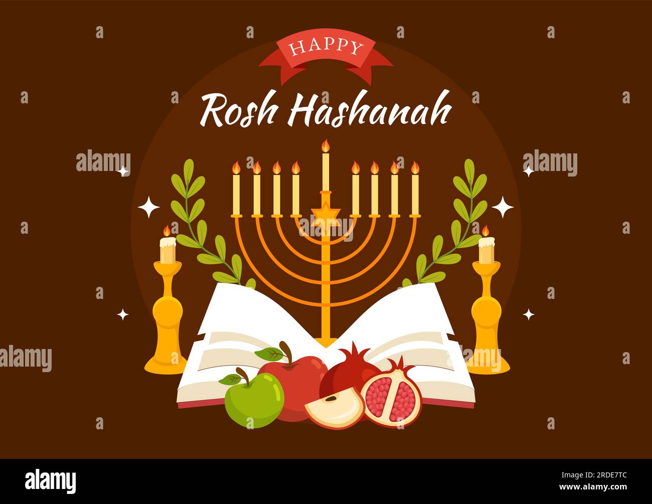Happy Rosh Hashanah Vector Illustration of Jewish New Year Holiday with ...