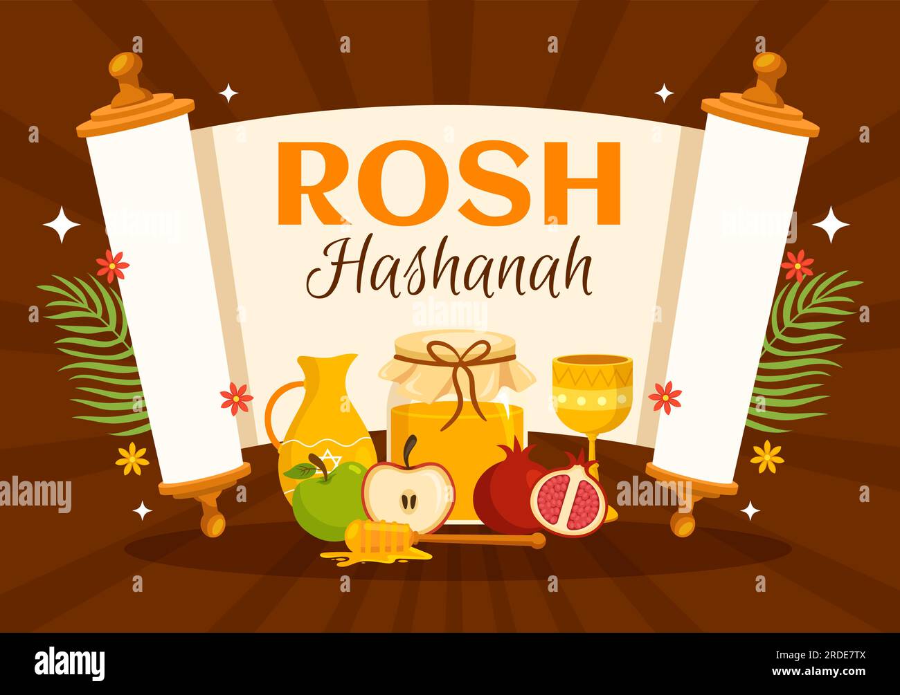 Happy Rosh Hashanah Vector Illustration of Jewish New Year Holiday with ...
