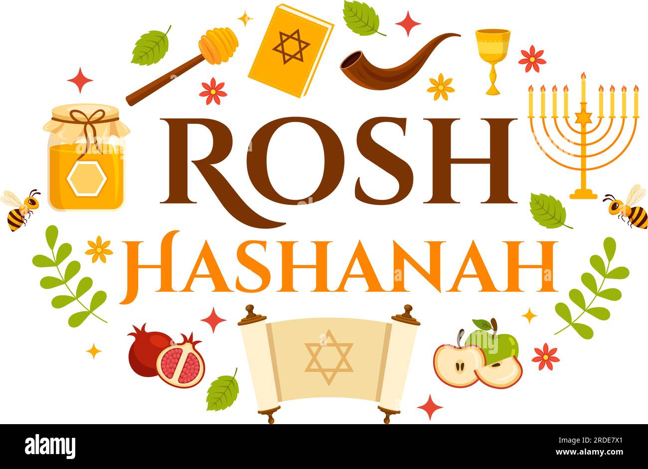 Happy Rosh Hashanah Vector Illustration of Jewish New Year Holiday with ...