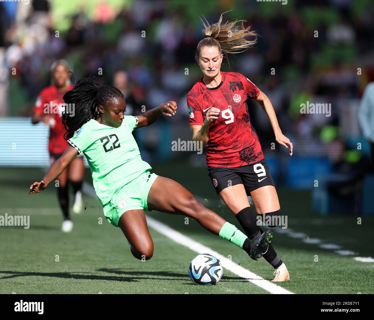 Melbourne, Australia. 21st July, 2023. Jordyn Huitema (R) of Canada ...