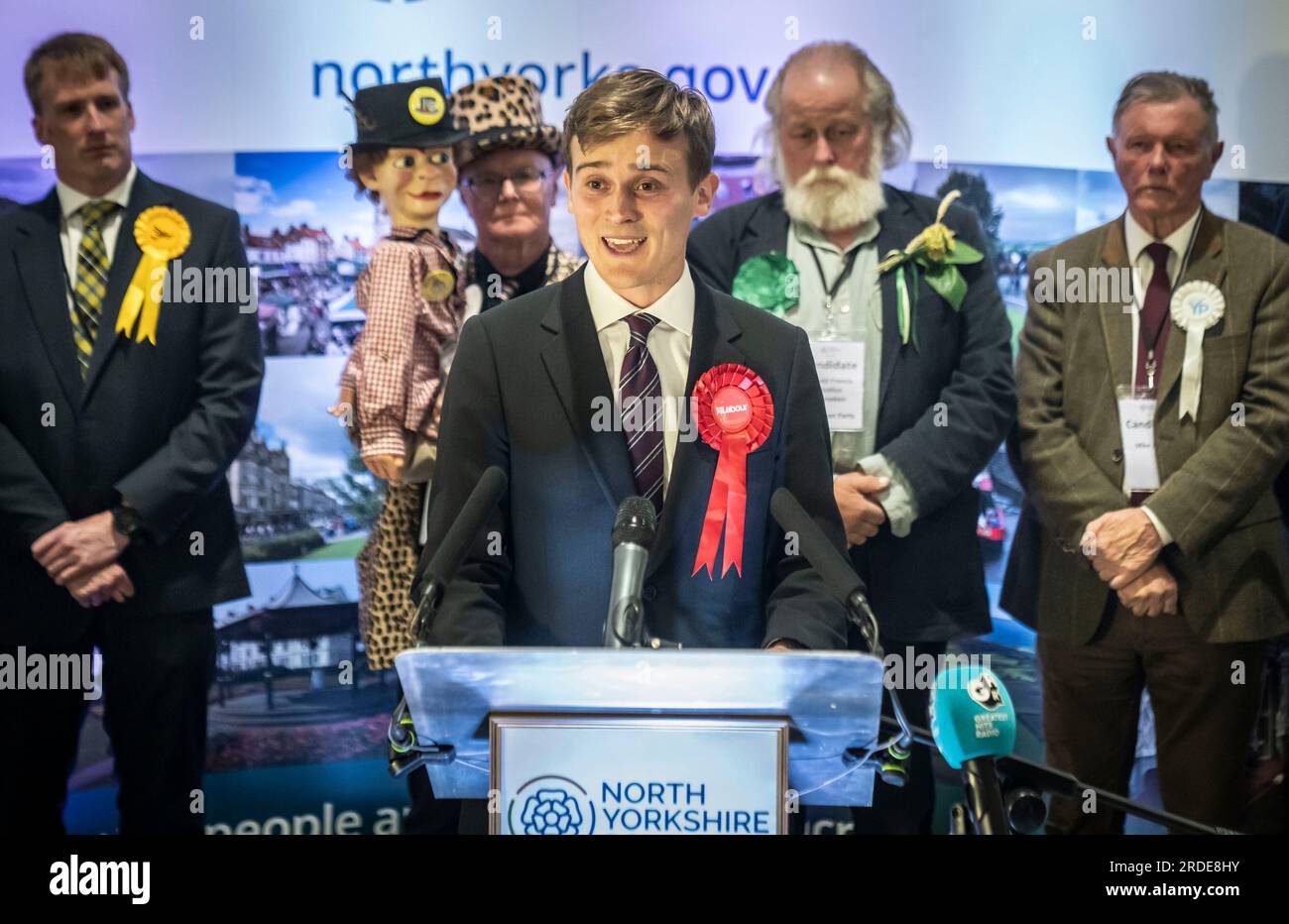 By election winner and Labour Party candidate Keir Mather speaks at ...