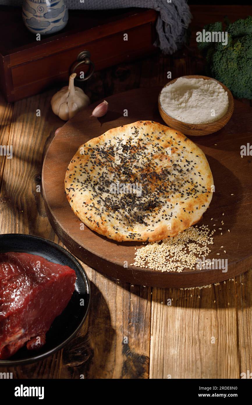 chinese traditional Sesame Cake with Minced beef Stock Photo - Alamy