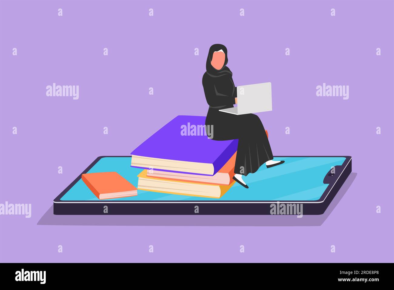 Character flat drawing beautiful Arabian female college student sitting ...