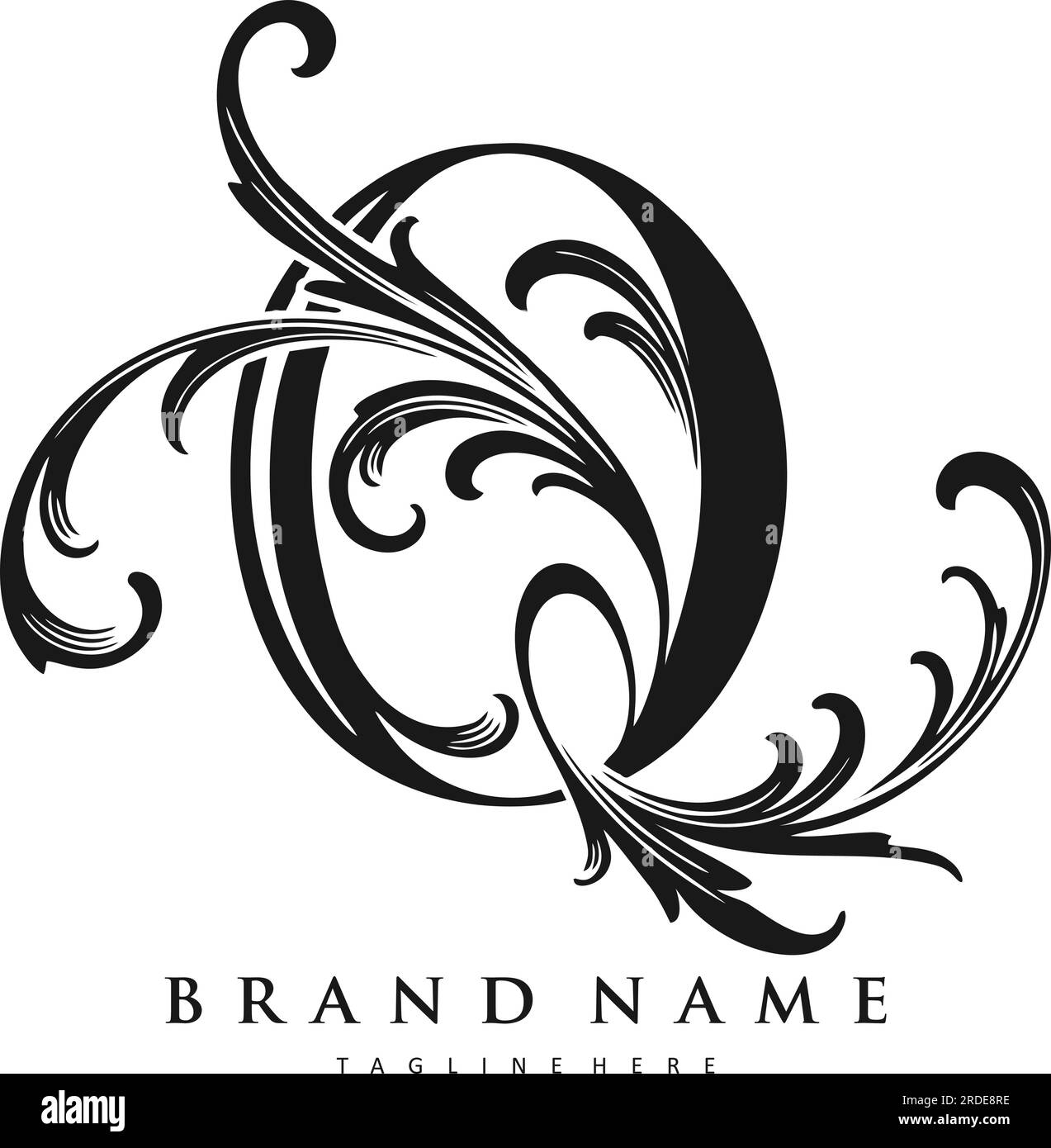 Intricate initial q lettering monogram floral ornament outline vector ...