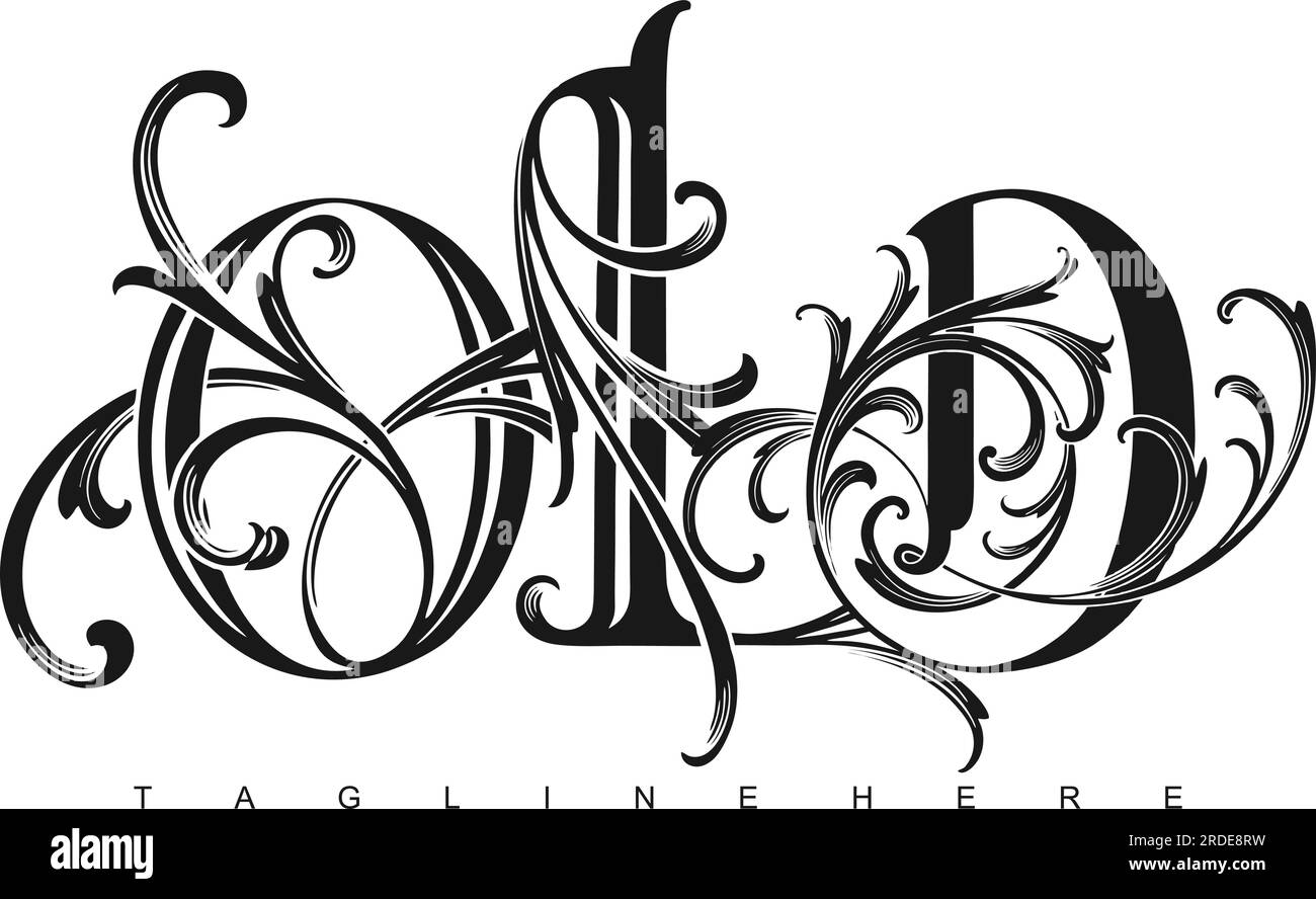 Nostalgic flourish engraved old lettering monogram logo outline. vector ...