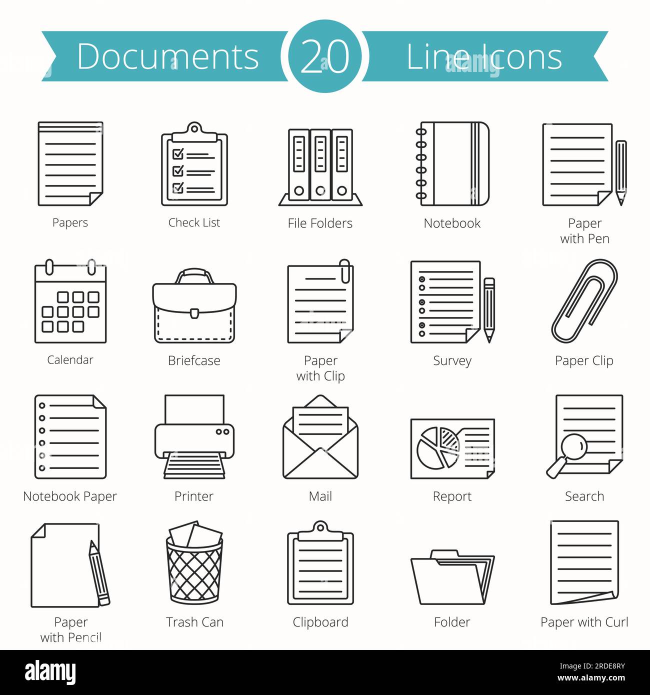 20 paper and documents line icons set, vector eps10 illustration Stock ...