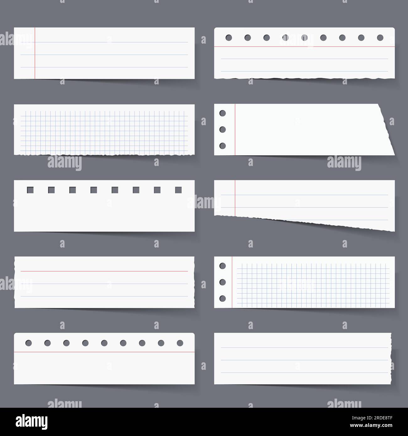 Blank horizontal pieces of paper with shadows, paper with lines and ...