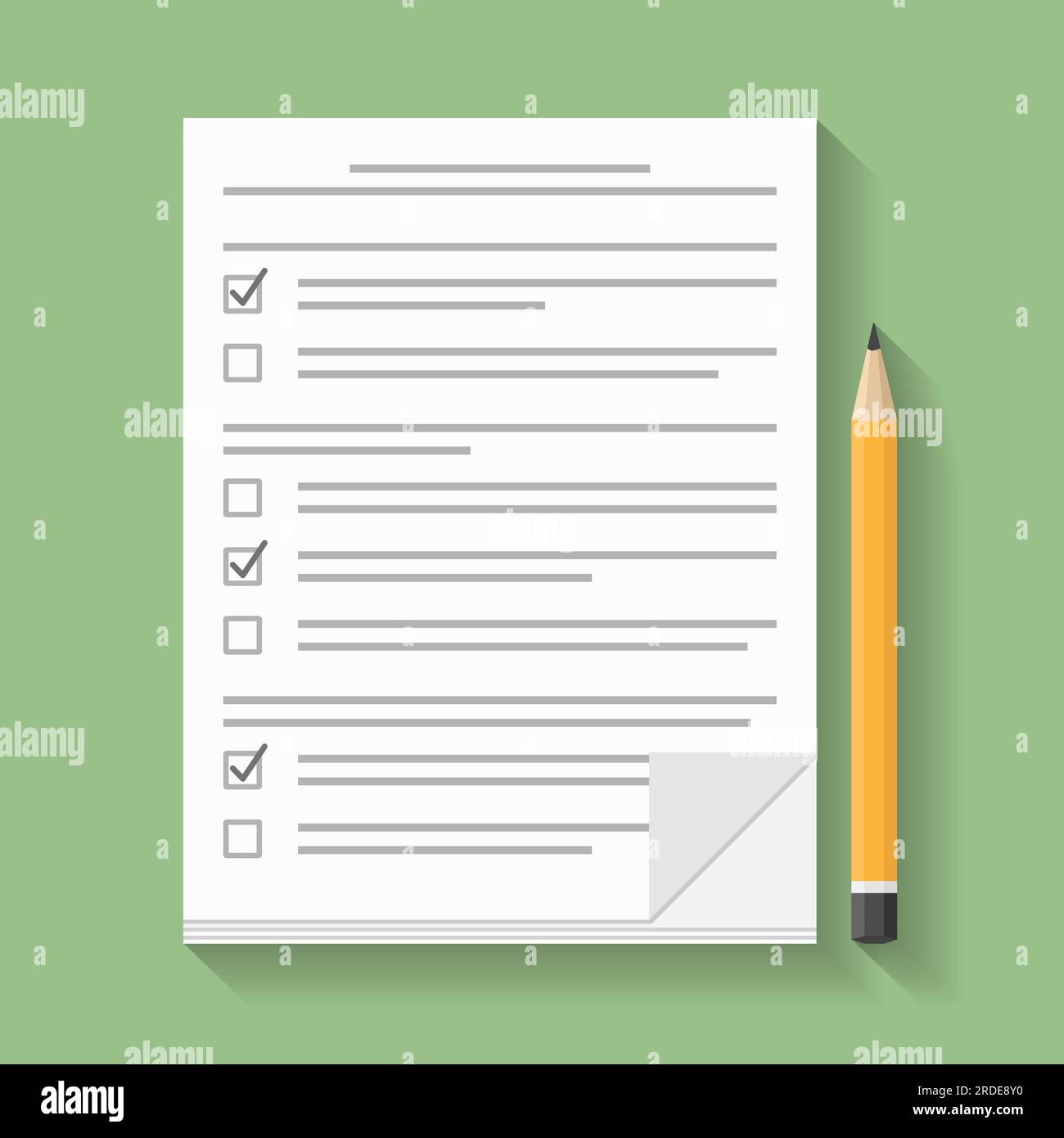 Survey or test concept, paper documents with check boxes and pencil ...