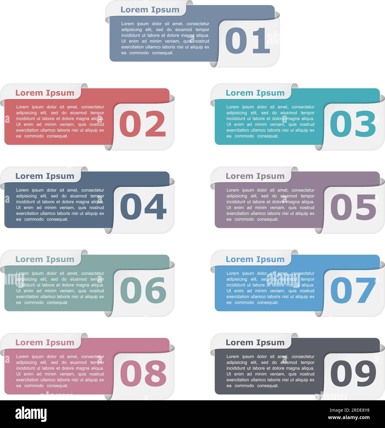 Set of nine design elements with numbers and text, vector eps10 ...