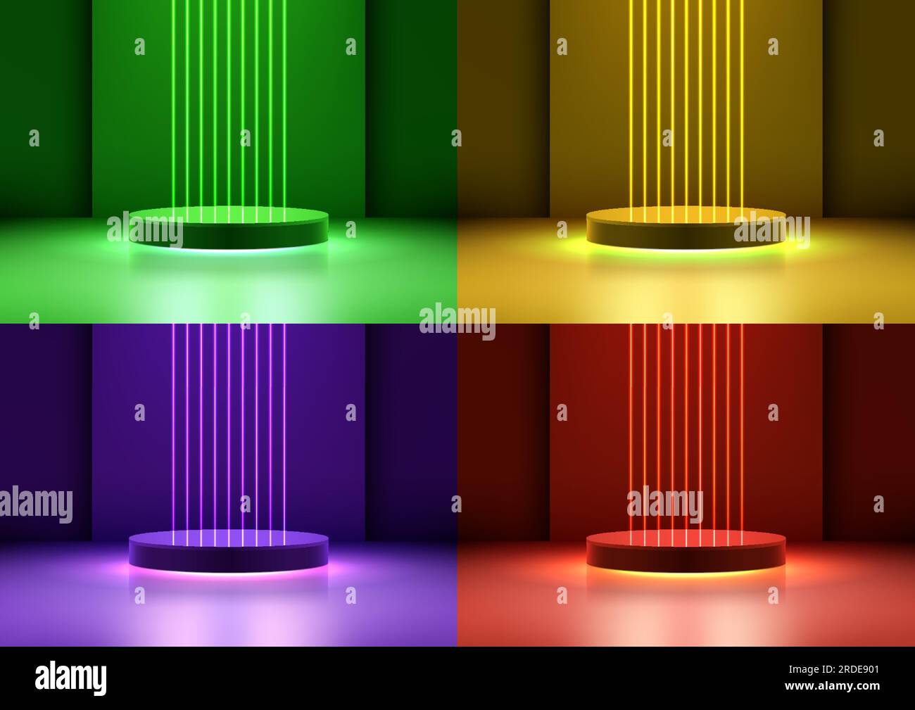 3D realistic empty podium stand with blue neon laser lines backdrop on ...