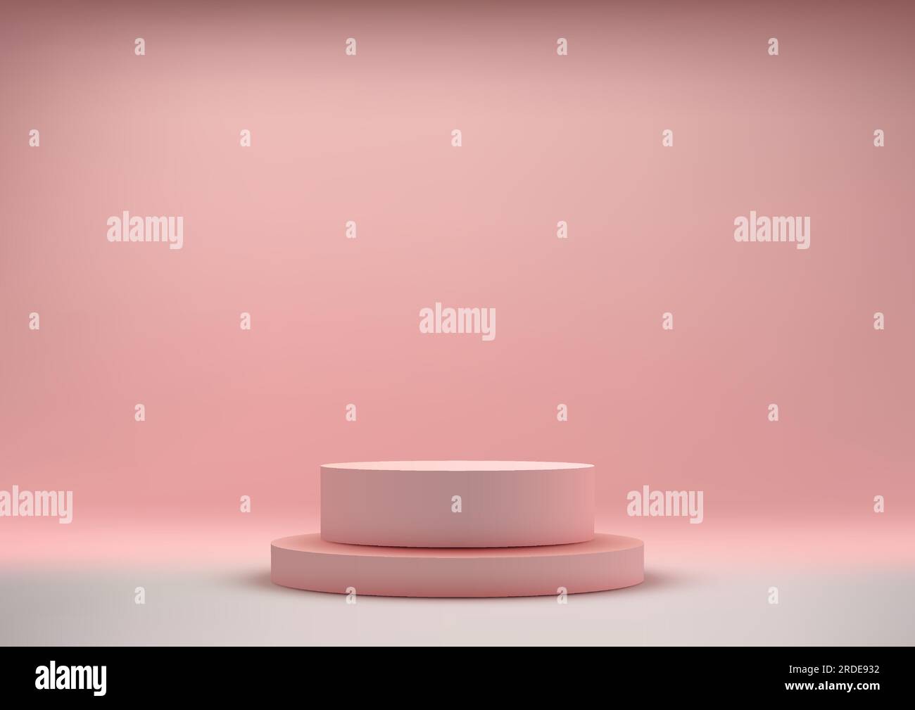 3D pink podium steps stand on a white floor and soft pink background is ...