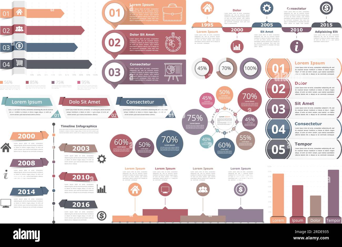 Infographic elements bar graphs timelines circle diagram flowchart with ...