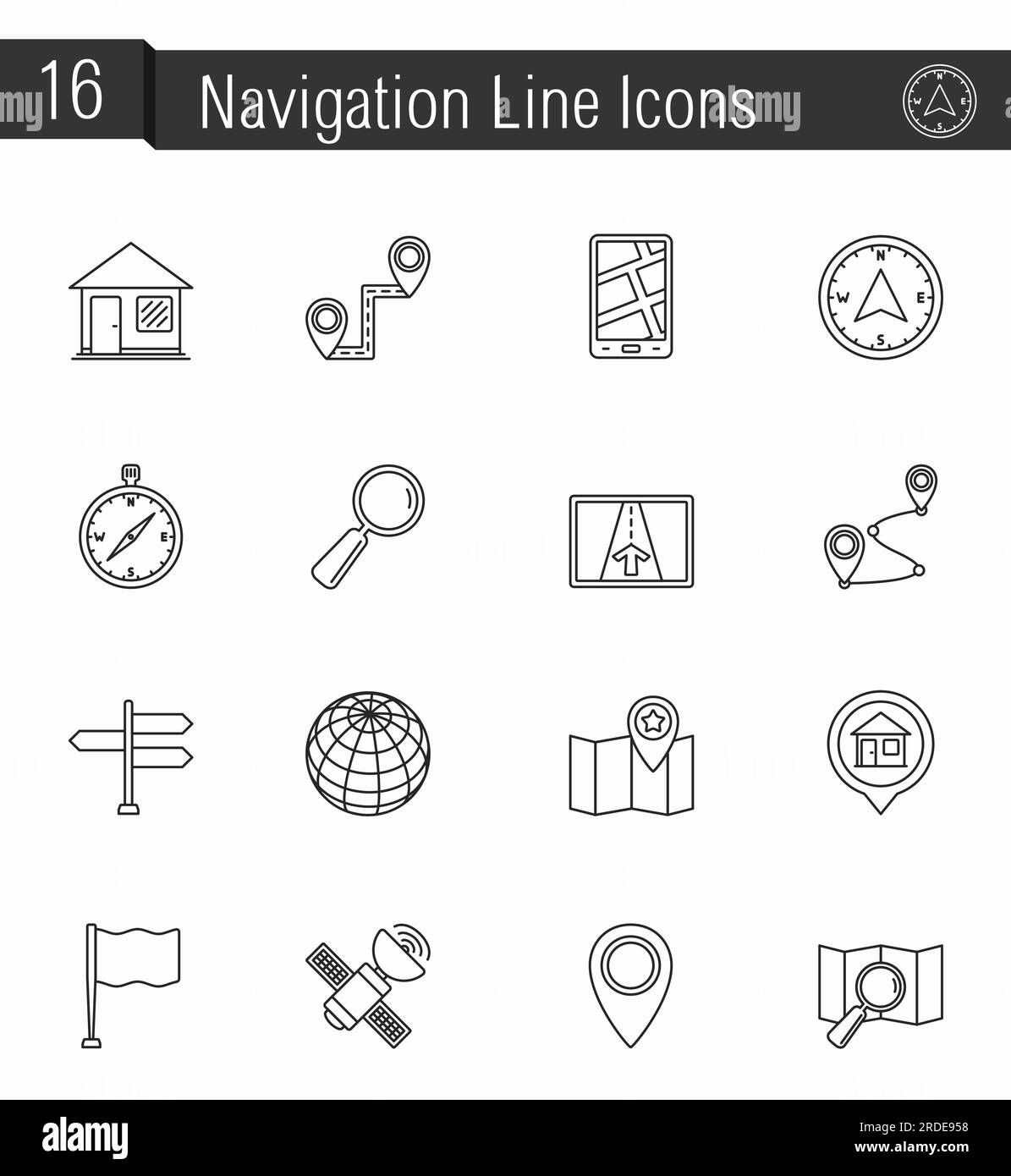 16 Navigation Line Icons Vector Eps10 Illustration Stock Vector Image