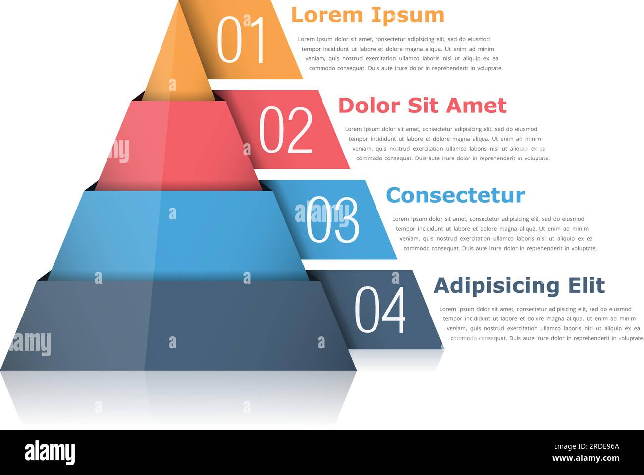 Pyramid chart with four elements with numbers and text, pyramid ...