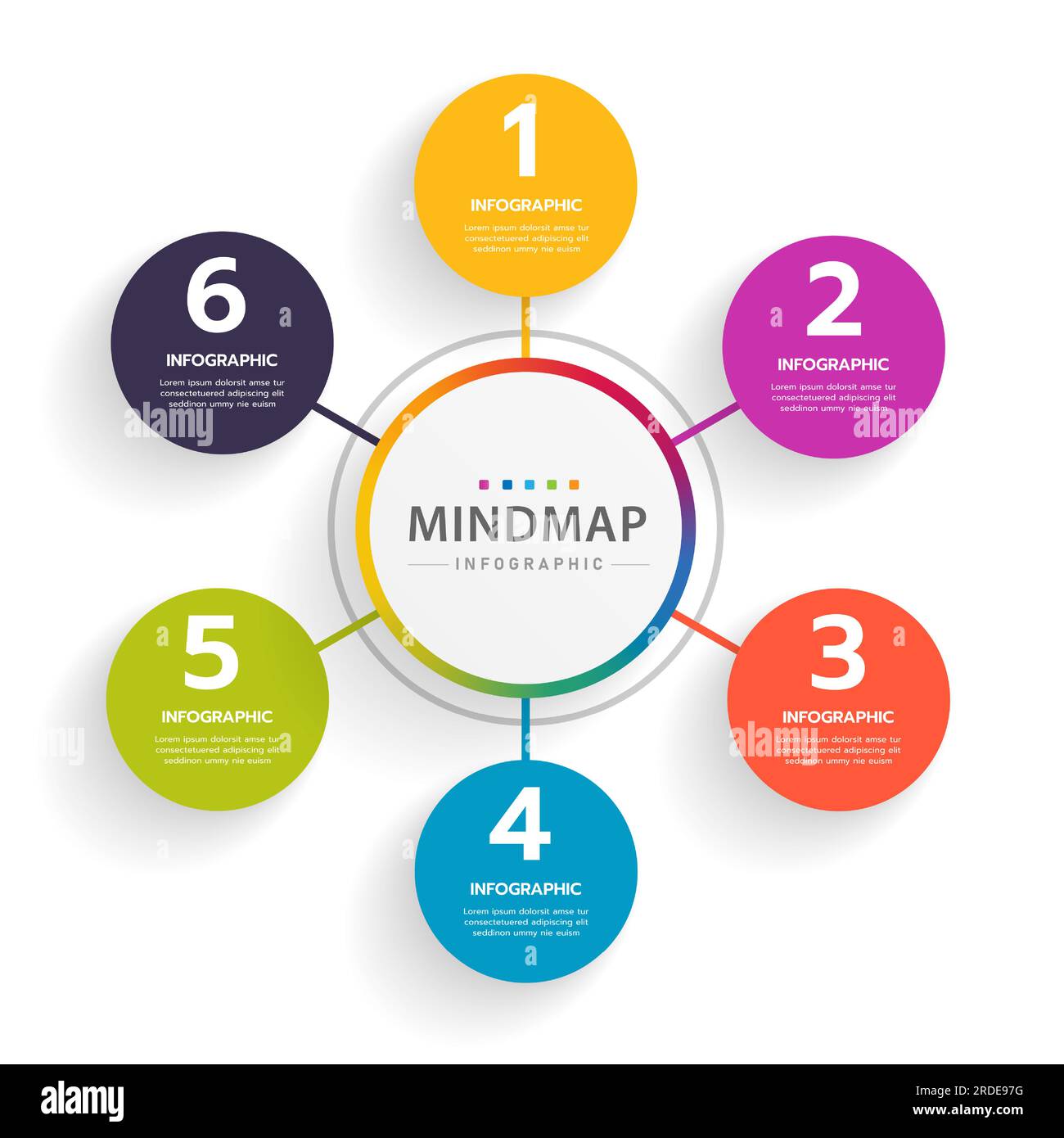 Infographic template for business. 6 Steps Modern Mindmap diagram with circle topics ...