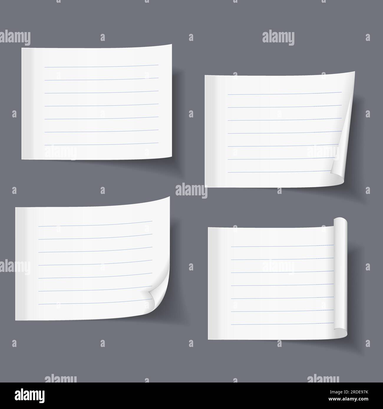 Lined sticky notes set, blank lined paper, lined paper with curl ...